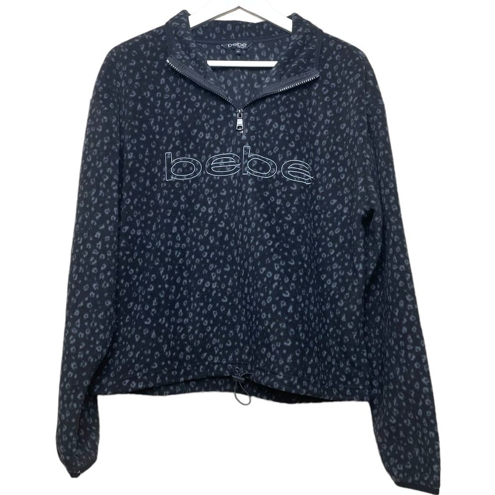 Bebe Sport Logo Black And Gray Leopard Print Quarter … - Gem